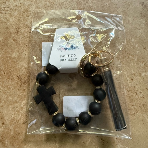 Accessories | Black Silicone Beaded Cross Keychain Bracelet | Poshmark